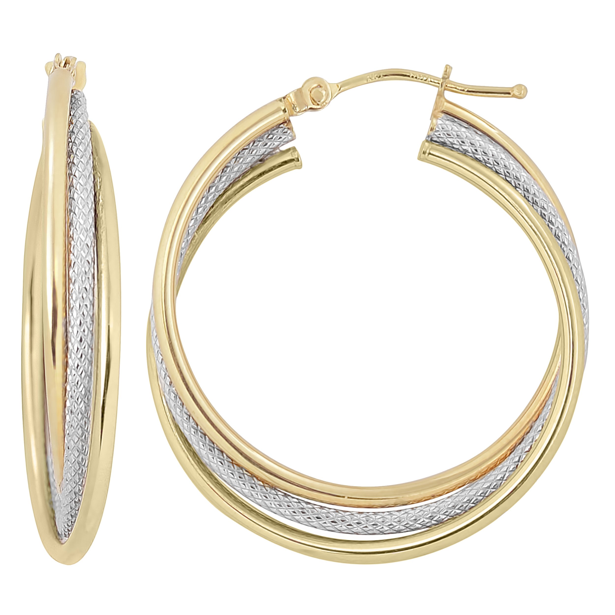 Kooljewelry 14k Two-tone Gold Overlapping Triple Hoop Earrings