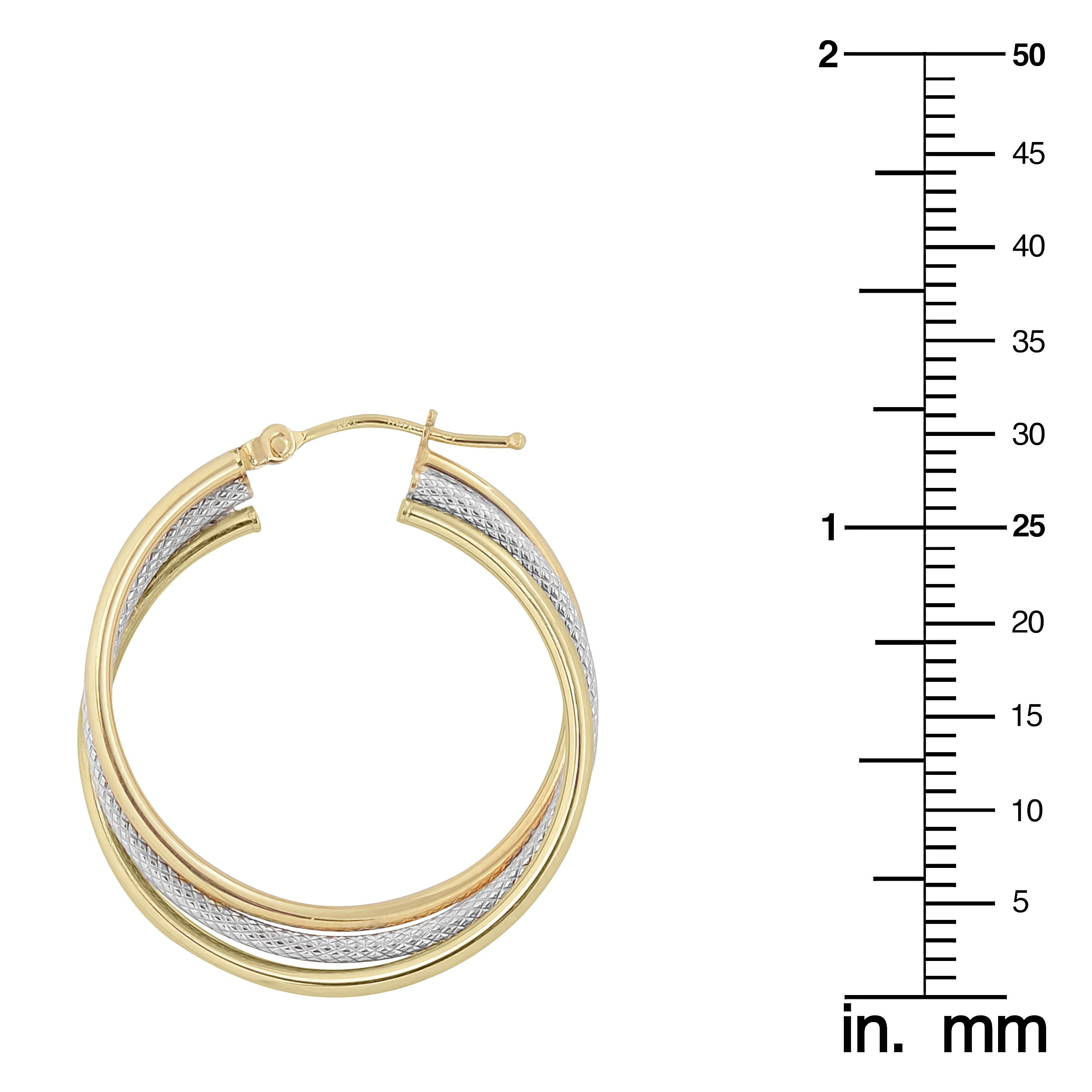 Kooljewelry 14k Two-tone Gold Overlapping Triple Hoop Earrings