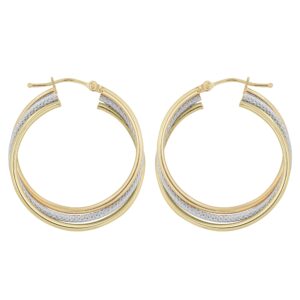 Kooljewelry 14k Two-tone Gold Overlapping Triple Hoop Earrings