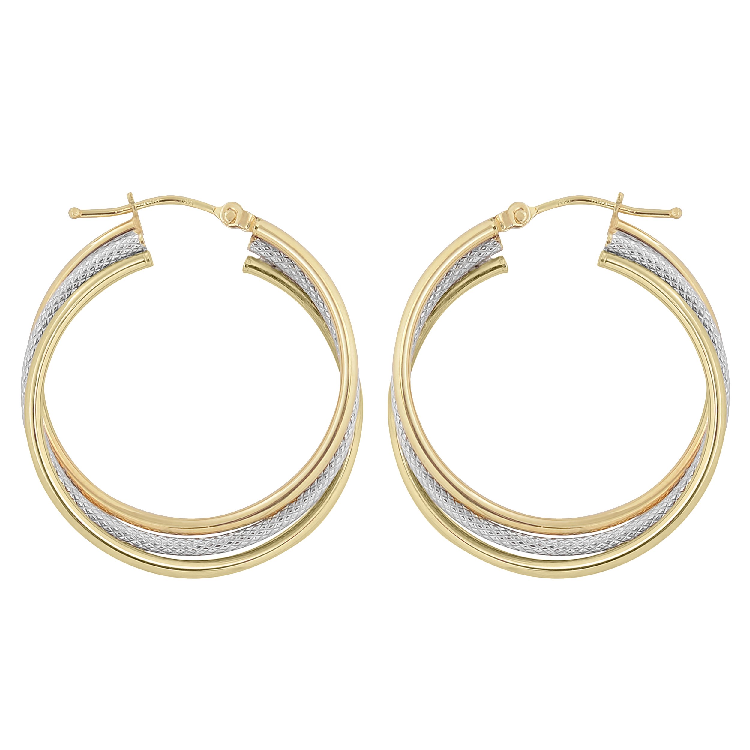 Kooljewelry 14k Two-tone Gold Overlapping Triple Hoop Earrings