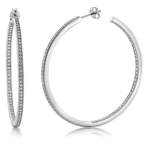 gem stone king 925 sterling silver inside out hoop earrings pave round white cubic zirconia cz jewelry gift birthday valentine’s day for women mom wife her (1.50 cttw, 2.00 inch = 52mm)