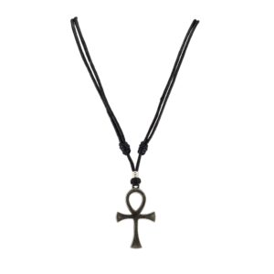 bluerica ankh cross of life on adjustable black cord necklace (old silver finish)