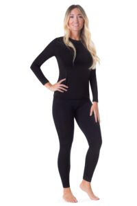 rocky thermal underwear for women (long johns thermals set) shirt & pants, base layer with leggings/bottoms ski/extreme cold, standard weight (black - medium)