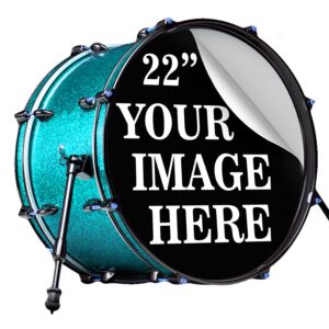 custom 22 inch bass drum decal - drum stickers & decals, full color custom logo band, bass drum head sticker wrap, easy apply & remove for professional or diy kits, made in usa