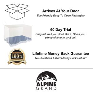 Premium Mosquito Net for Double Bed, crib, hammock or camping by Alpine Grand, Full hanging kit with extra-long strings and 8 hooks, Free Carry Bag