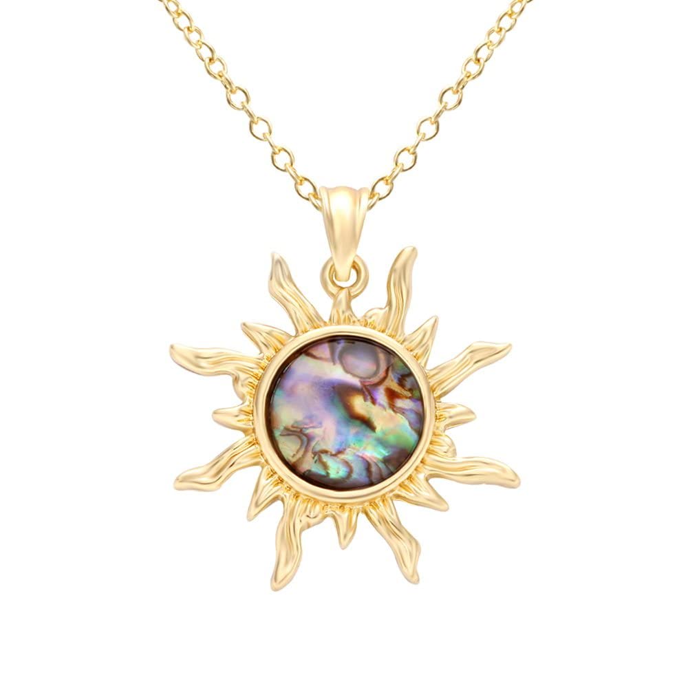 MANZHEN Gold Tone Fashion Sun Sunflower Pendant Natural Abalone Shell Charm Necklace for Women(Gold)