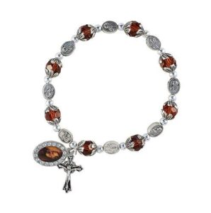 saint st pio padre pio bracelet amber crystal 8mm crystal bead, silver plate epoxy/elastic 4 pack - avalon gallery yc146