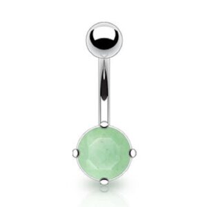 pierced owl 14ga 316l surgical steel jade semi precious stone prong set belly button ring (silver tone)