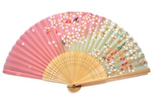 121005 handmade women's silk fan, 8.3 inches (21 cm), 30 pieces, dai cherry blossom, pink