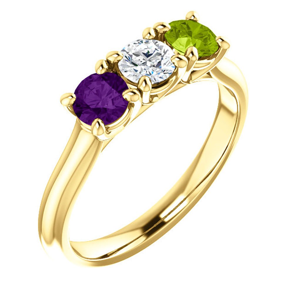 Family Mothers Ring 3 Birthstones Solid 10k White or Yellow or Rose Gold (yellow-gold, 6.5)