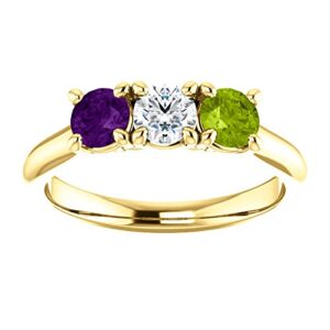 Family Mothers Ring 3 Birthstones Solid 10k White or Yellow or Rose Gold (yellow-gold, 6.5)