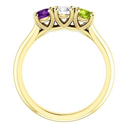 Family Mothers Ring 3 Birthstones Solid 10k White or Yellow or Rose Gold (yellow-gold, 6.5)