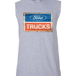 Ford Trucks Old Sign Muscle Shirt Licensed Ford Built Tough Grey Large