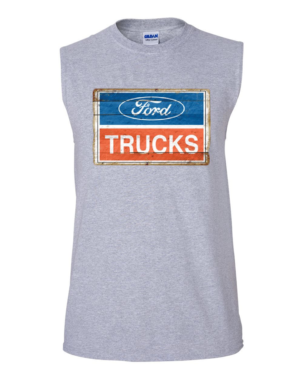 Ford Trucks Old Sign Muscle Shirt Licensed Ford Built Tough Grey Large