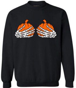 awkwardstyles pumpkin skeleton hands boobs sweater halloween sweatshirt xl black