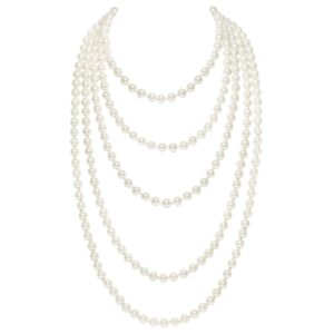 babeyond vintage 1920s gatsby imitation pearl choker necklace 20s art deco flapper accessories for women white (two 59" long necklace set)