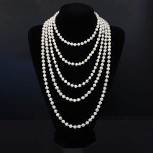 BABEYOND Vintage 1920s Gatsby Imitation Pearl Choker Necklace 20s Art Deco Flapper Accessories for Women White (two 59" long necklace set)