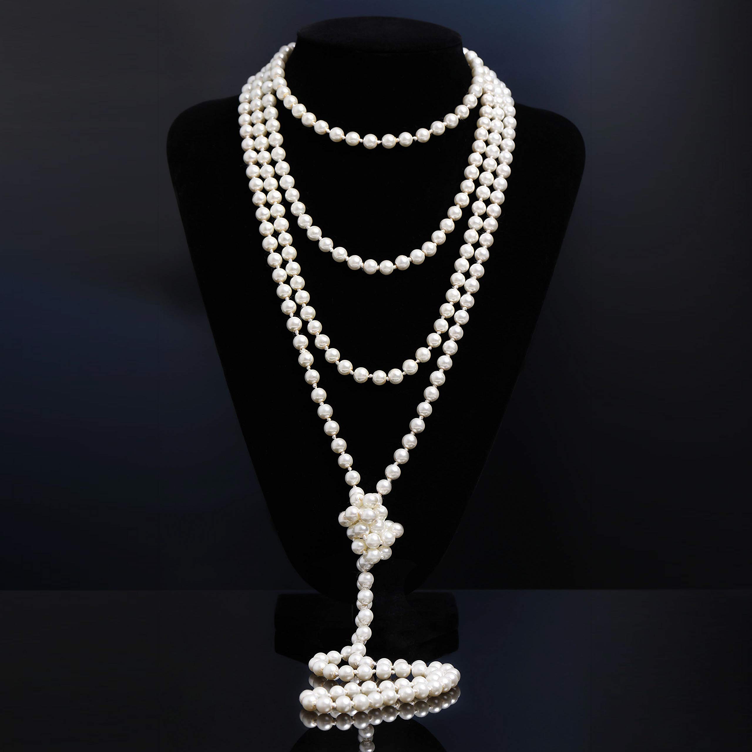 BABEYOND Vintage 1920s Gatsby Imitation Pearl Choker Necklace 20s Art Deco Flapper Accessories for Women White (two 59" long necklace set)