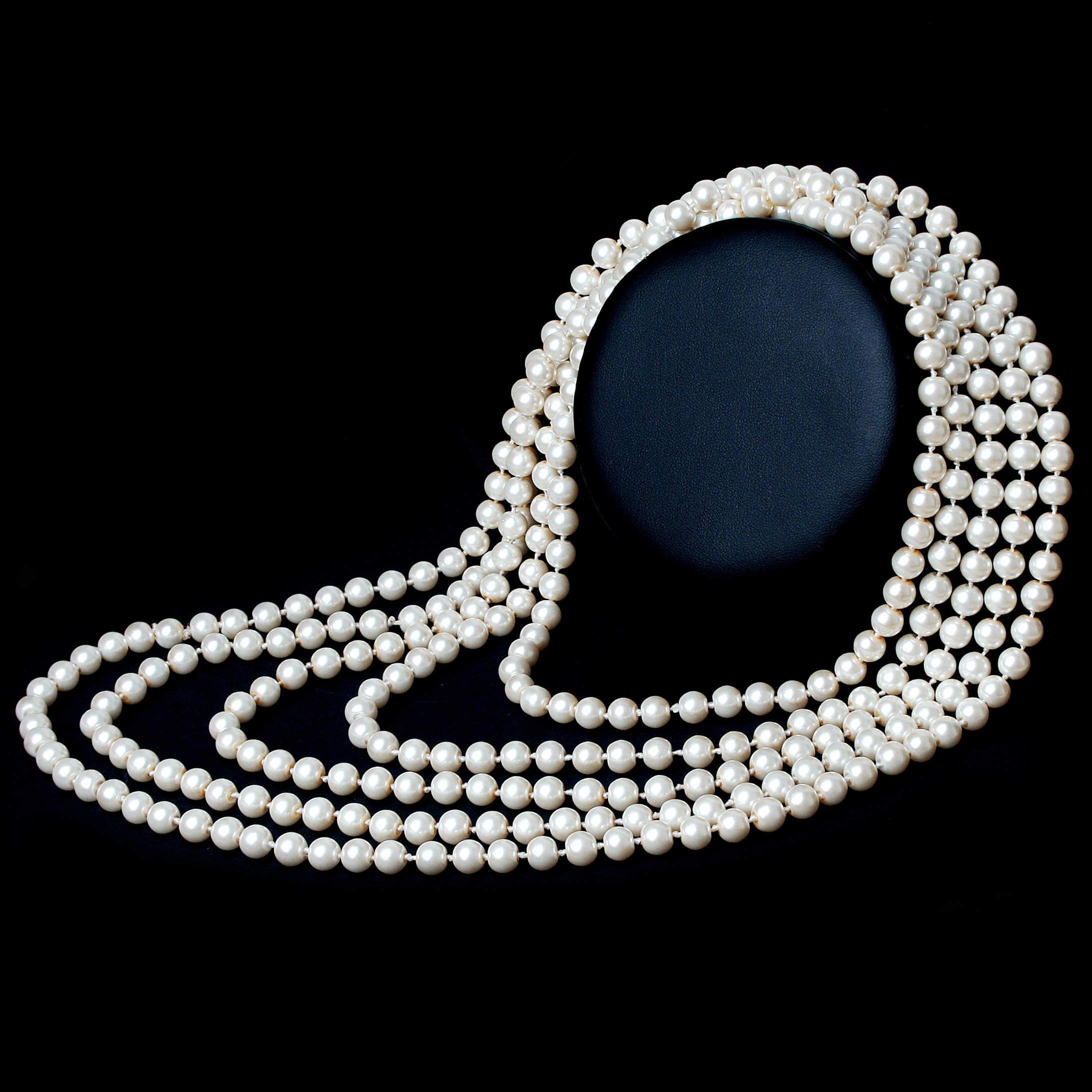 BABEYOND Vintage 1920s Gatsby Imitation Pearl Choker Necklace 20s Art Deco Flapper Accessories for Women White (two 59" long necklace set)