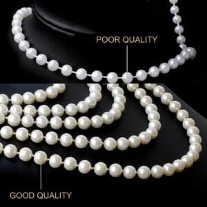 BABEYOND Vintage 1920s Gatsby Imitation Pearl Choker Necklace 20s Art Deco Flapper Accessories for Women White (two 59" long necklace set)