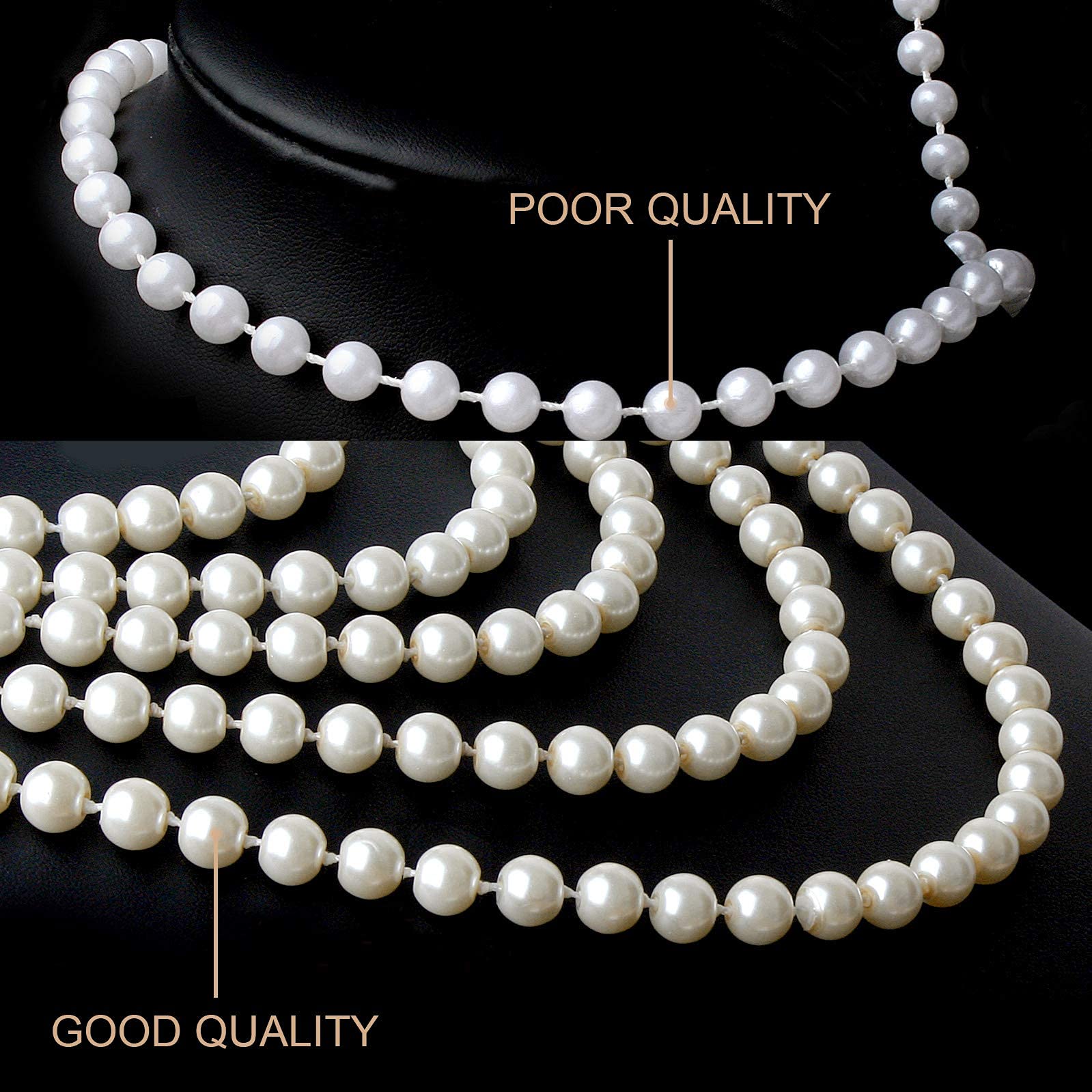 BABEYOND Vintage 1920s Gatsby Imitation Pearl Choker Necklace 20s Art Deco Flapper Accessories for Women White (two 59" long necklace set)