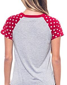 Disney Junior Fashion Contrast Shoulder Top Minnie Pocket, Gray with Red (Large, Grey)