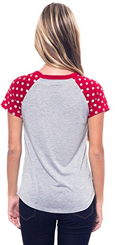 Disney Junior Fashion Contrast Shoulder Top Minnie Pocket, Gray with Red (Large, Grey)