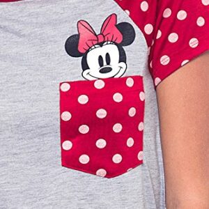 Disney Junior Fashion Contrast Shoulder Top Minnie Pocket, Gray with Red (Large, Grey)