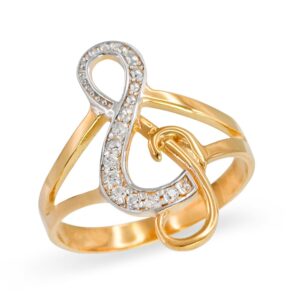 treble g-clef music note diamond ring in polished 14k yellow gold (size 8.75)