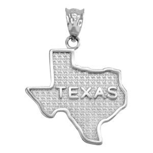 claddagh gold .925 sterling silver dangling usa american state map with star texture charm pendant - texas