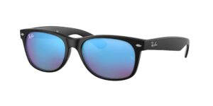 ray-ban rb2132 new wayfarer square sunglasses for men for women + bundle with designer iwear eyewear kit (rubber black/grey mirror blue)