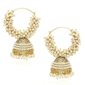 Crunchy Fashion Bollywood Stylish Traditional Indian Jewelry Meenakari Jhumka Earrings for Women, Large, Metal, cultured pearls