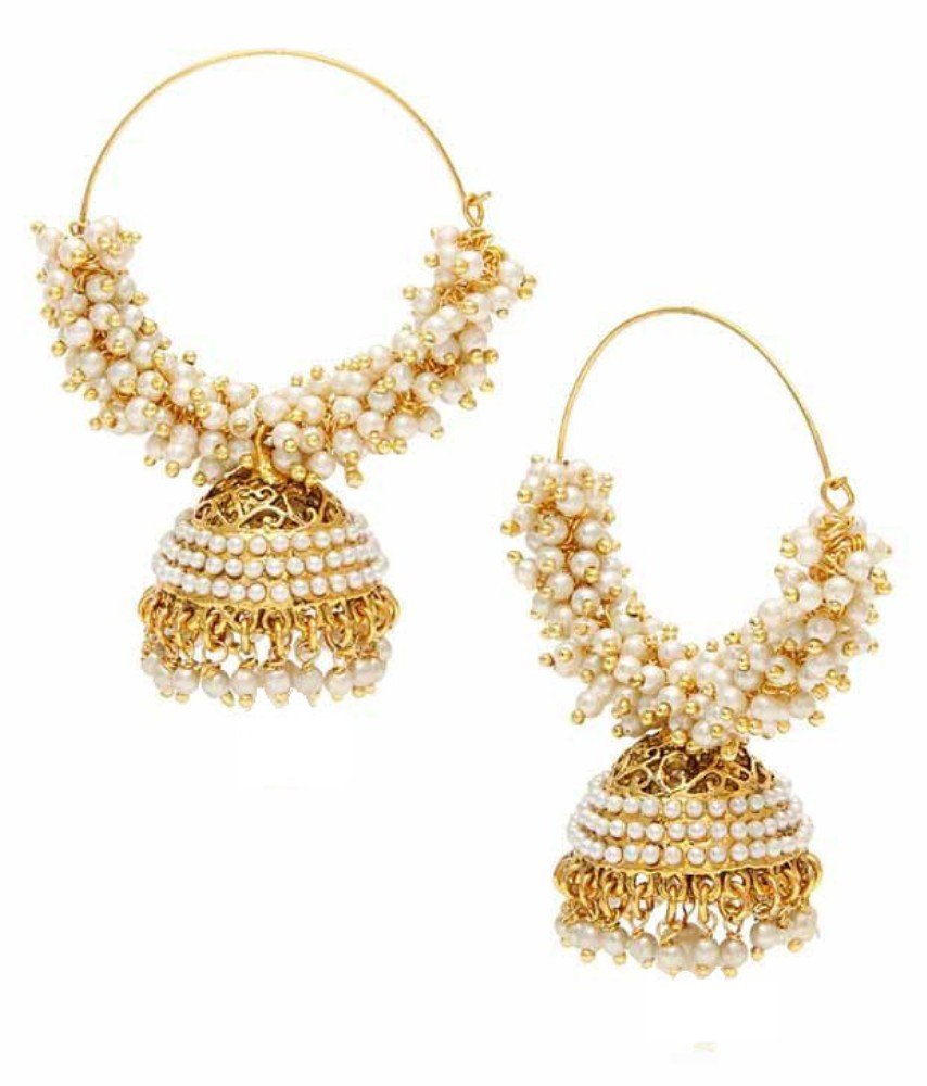 Crunchy Fashion Bollywood Stylish Traditional Indian Jewelry Meenakari Jhumka Earrings for Women, Large, Metal, cultured pearls