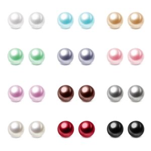 charisma 6mm composite pearl earrings round ball pearls stud earrings hypoallergenic 12 pairs mixed color imitation pearl earrings set for women