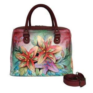 anuschka women's hand painted large zip-around satchel 13.75"x11.0"x7.0" luscious lilies