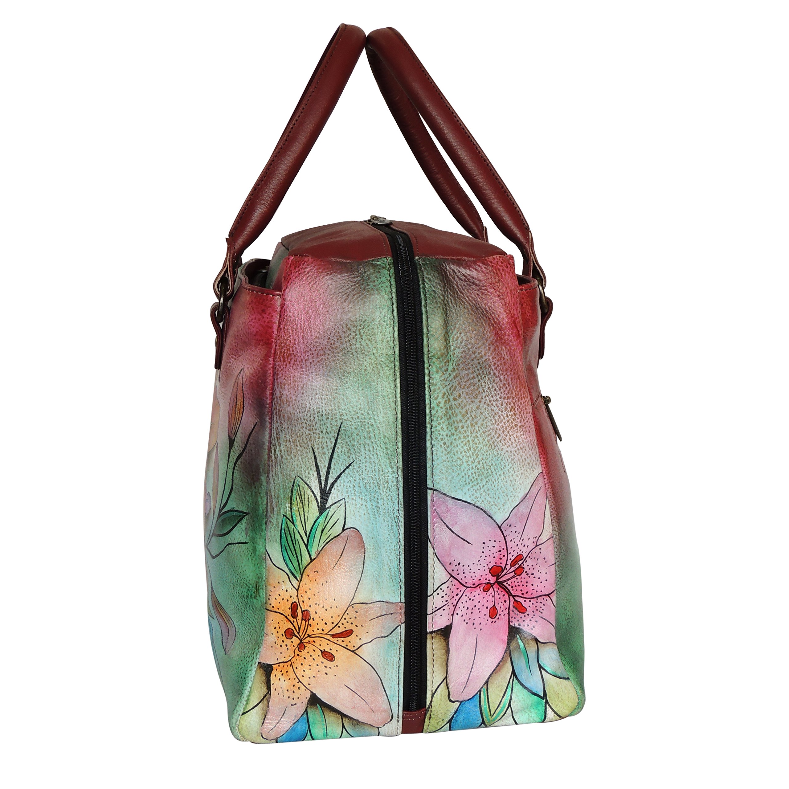 Anuschka Women's Hand Painted Large Zip-around satchel 13.75"x11.0"x7.0" Luscious Lilies