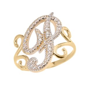 initial rings 10k yellow gold modern cursive p diamond (size 9.5)