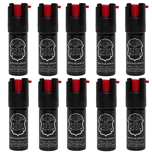 POLICE MAGNUM Mini Pepper Spray Self Defense Canisters- Max Heat Strength- 10-12ft Range (10 Pack 1/2oz Twist Lock) (RED)