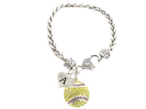 holly road custom crystal softball ball silver bracelet jewelry choose your initial all 26