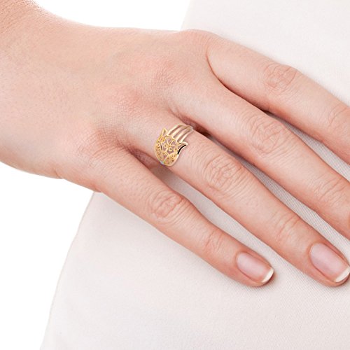 AeraVida Hamsa Hand of Protection Gold Plated Silver Ring (6)