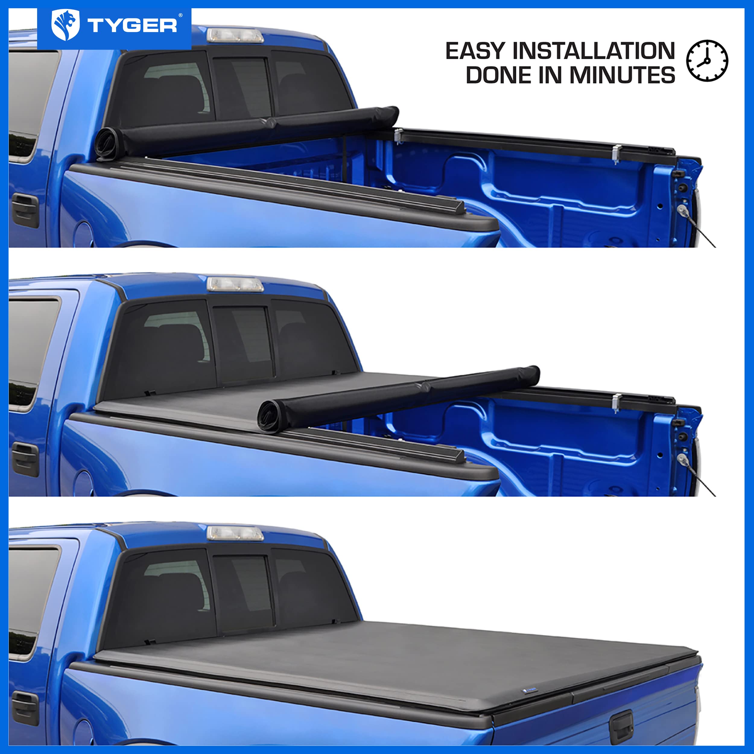 Tyger Auto T1 Soft Roll Up Truck Bed Tonneau Cover Compatible with 2007-2013 Chevy Silverado / GMC Sierra 1500; 2007-2014 2500 HD 3500 HD | Fleetside 6'6" Bed (78") | TG-BC1C9004 , Black