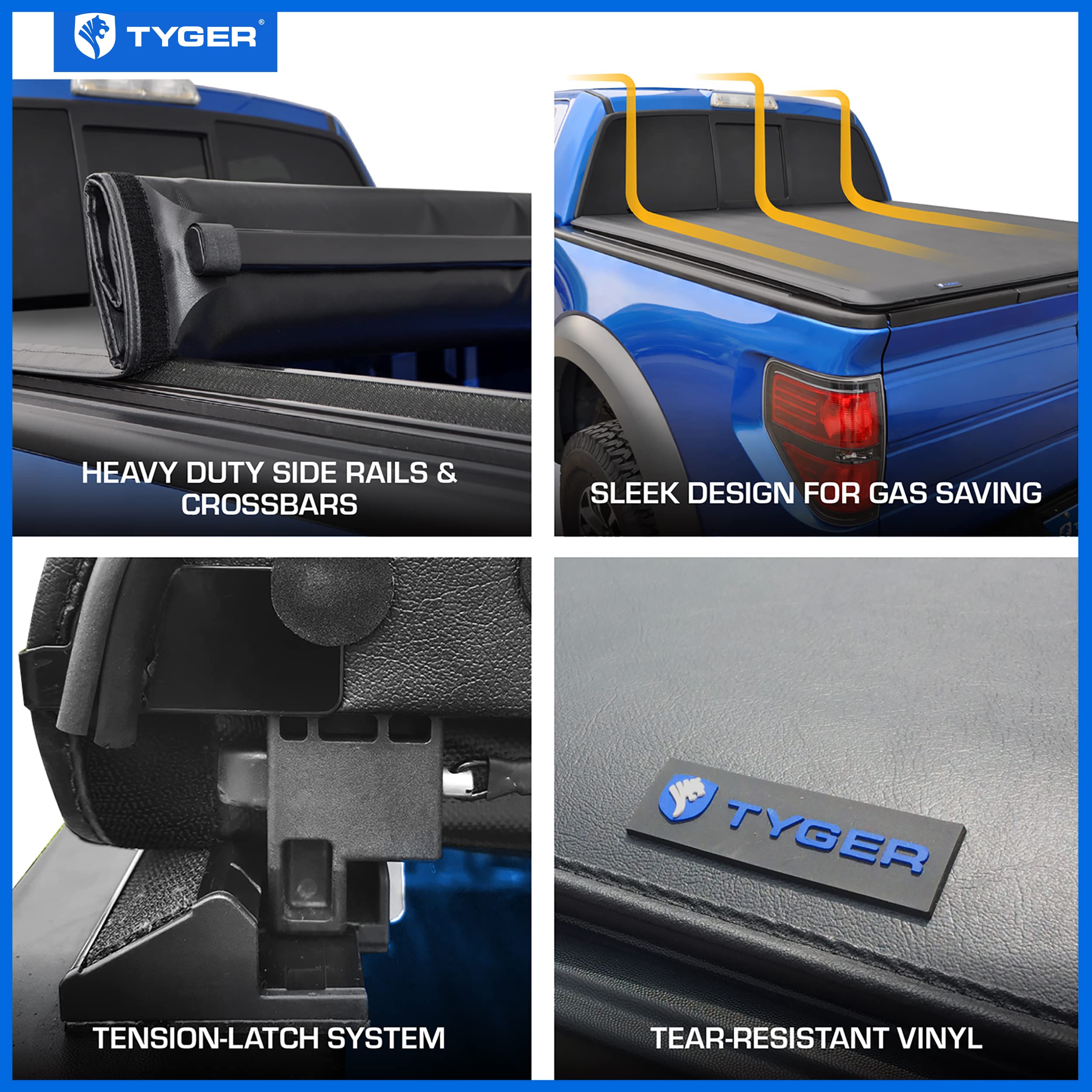 Tyger Auto T1 Soft Roll Up Truck Bed Tonneau Cover Compatible with 2007-2013 Chevy Silverado / GMC Sierra 1500; 2007-2014 2500 HD 3500 HD | Fleetside 6'6" Bed (78") | TG-BC1C9004 , Black