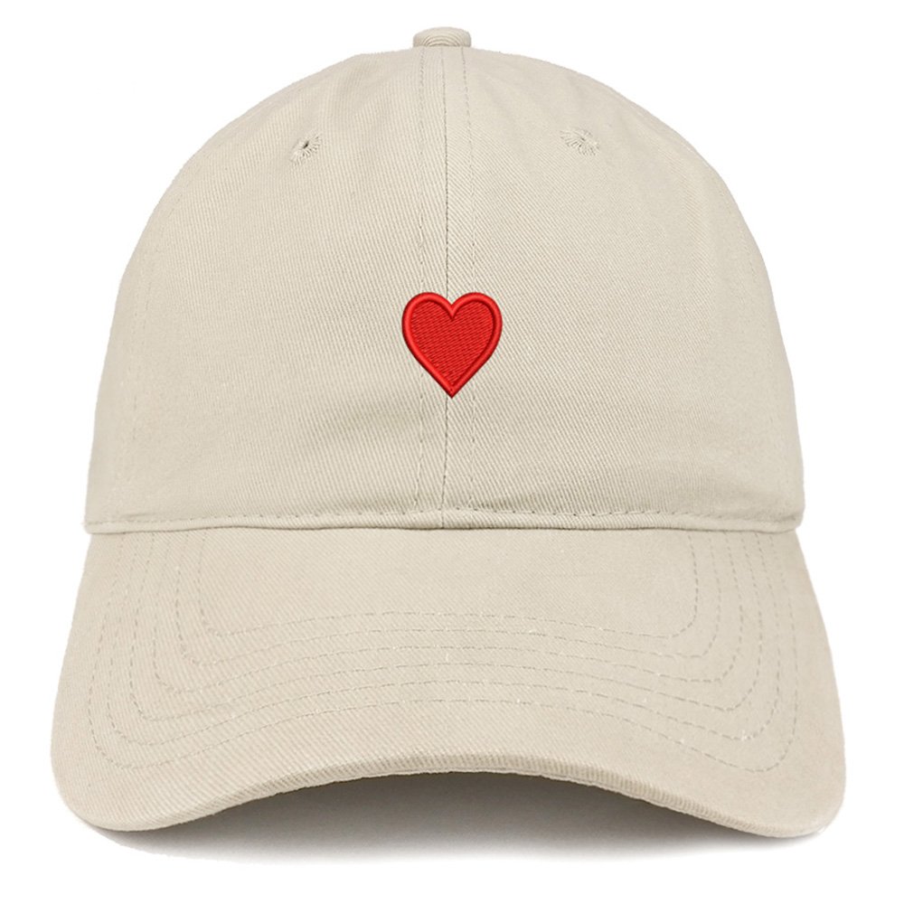 Trendy Apparel Shop Emoticon Heart Embroidered Cotton Adjustable Ball Cap Dad Hat - Stone