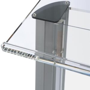 Displays2go Acrylic Podium with Frosted Panel, Modern Church Lectern, Rubber Feet - Clear with Silver (LECTALACF)