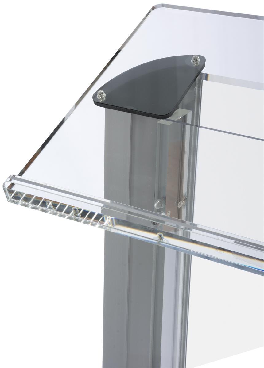 Displays2go Acrylic Podium with Frosted Panel, Modern Church Lectern, Rubber Feet - Clear with Silver (LECTALACF)