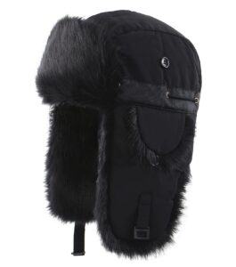 connectyle unisex faux fur lined trooper trapper hats with ear flaps, 55 60cm, black