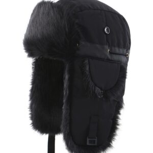 Connectyle Unisex Faux Fur Lined Trooper Trapper Hats with Ear Flaps, 55 60cm, Black