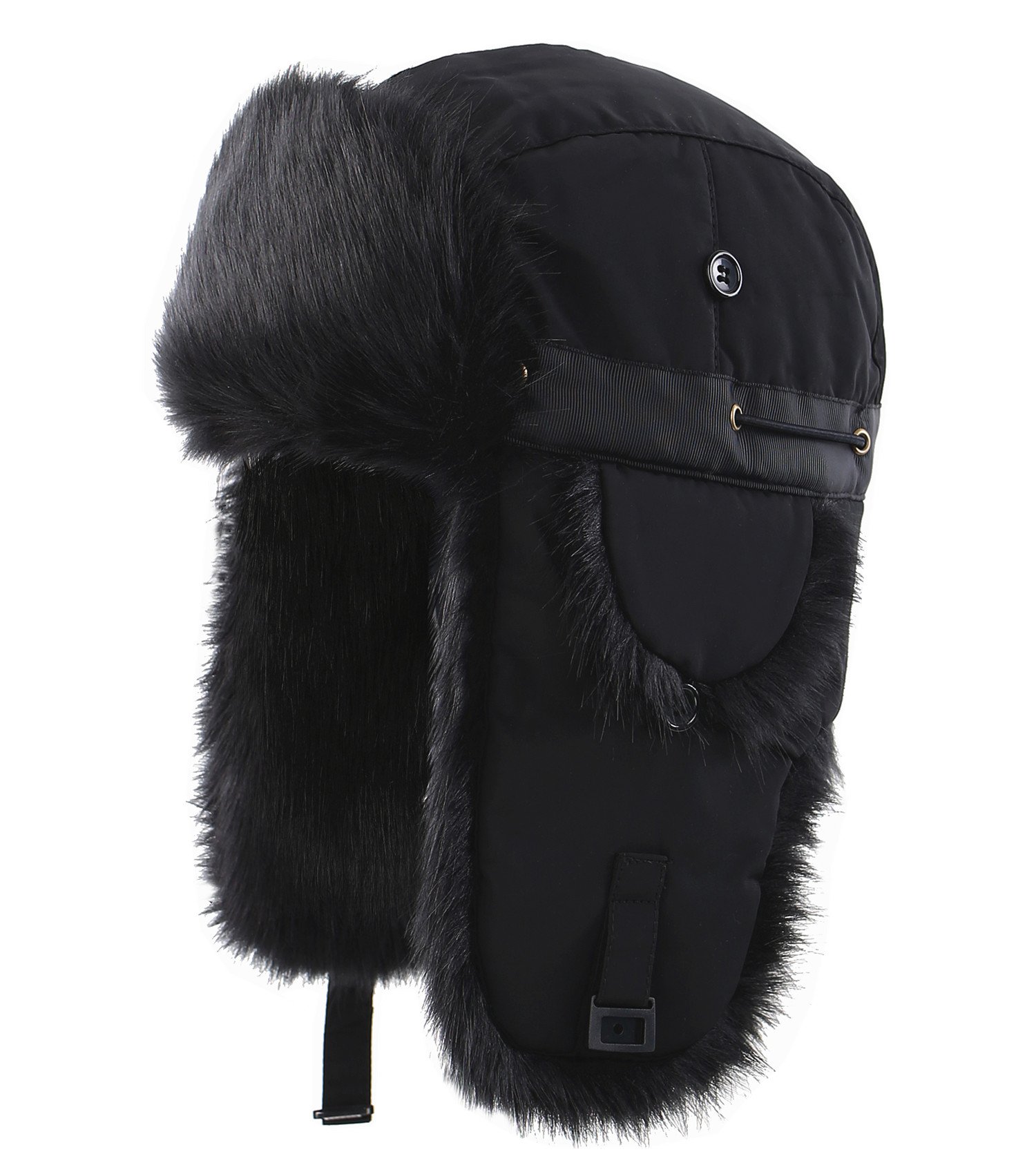 Connectyle Unisex Faux Fur Lined Trooper Trapper Hats with Ear Flaps, 55 60cm, Black