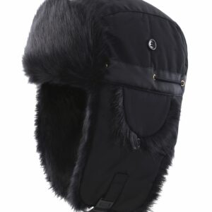 Connectyle Unisex Faux Fur Lined Trooper Trapper Hats with Ear Flaps, 55 60cm, Black