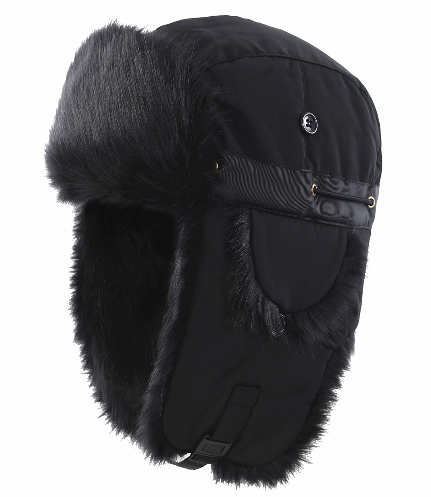 Connectyle Unisex Faux Fur Lined Trooper Trapper Hats with Ear Flaps, 55 60cm, Black